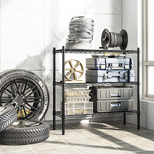 SZQINJI 3-Shelf Storage Wire Shelves Heavy Duty 3 Tiers Standing Shelving Units Adjustable Metal Organizer Wire Rack, Black