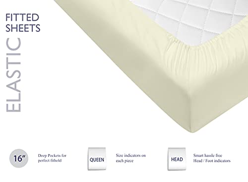 Van Harman 1000 Thread Count 100% Egyptian Cotton Bed Sheets 4 Pc Queen Bed Set Ivory, Sateen Weave Hotel Cotton Cotton Sheets, Single Ply Yarns, Luxury Collection, Fits mattress up to 16” Deep Pocket
