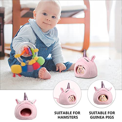 balacoo Hamster Cave Bed Hideout Nest Unicorn Shape Warm Plush House Cage Hut for Rat Hedgehog Chinchilla Guinea Pig