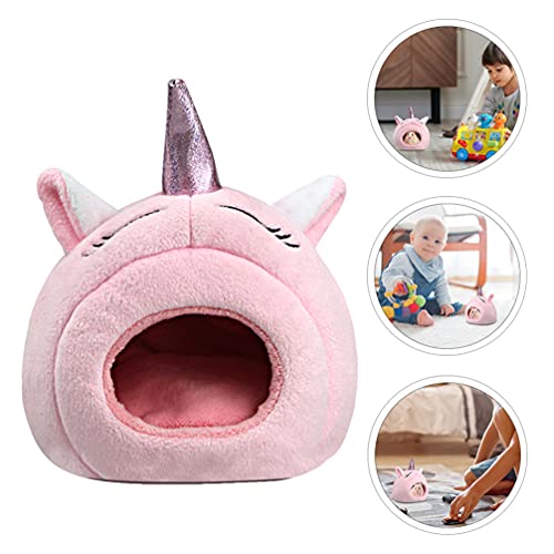 balacoo Hamster Cave Bed Hideout Nest Unicorn Shape Warm Plush House Cage Hut for Rat Hedgehog Chinchilla Guinea Pig