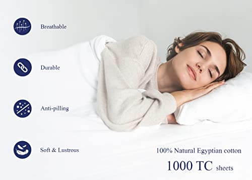 Van Harman 1000 Thread Count 100% Egyptian Cotton Bed Sheets 4 Pc Queen Bed Set Ivory, Sateen Weave Hotel Cotton Cotton Sheets, Single Ply Yarns, Luxury Collection, Fits mattress up to 16” Deep Pocket