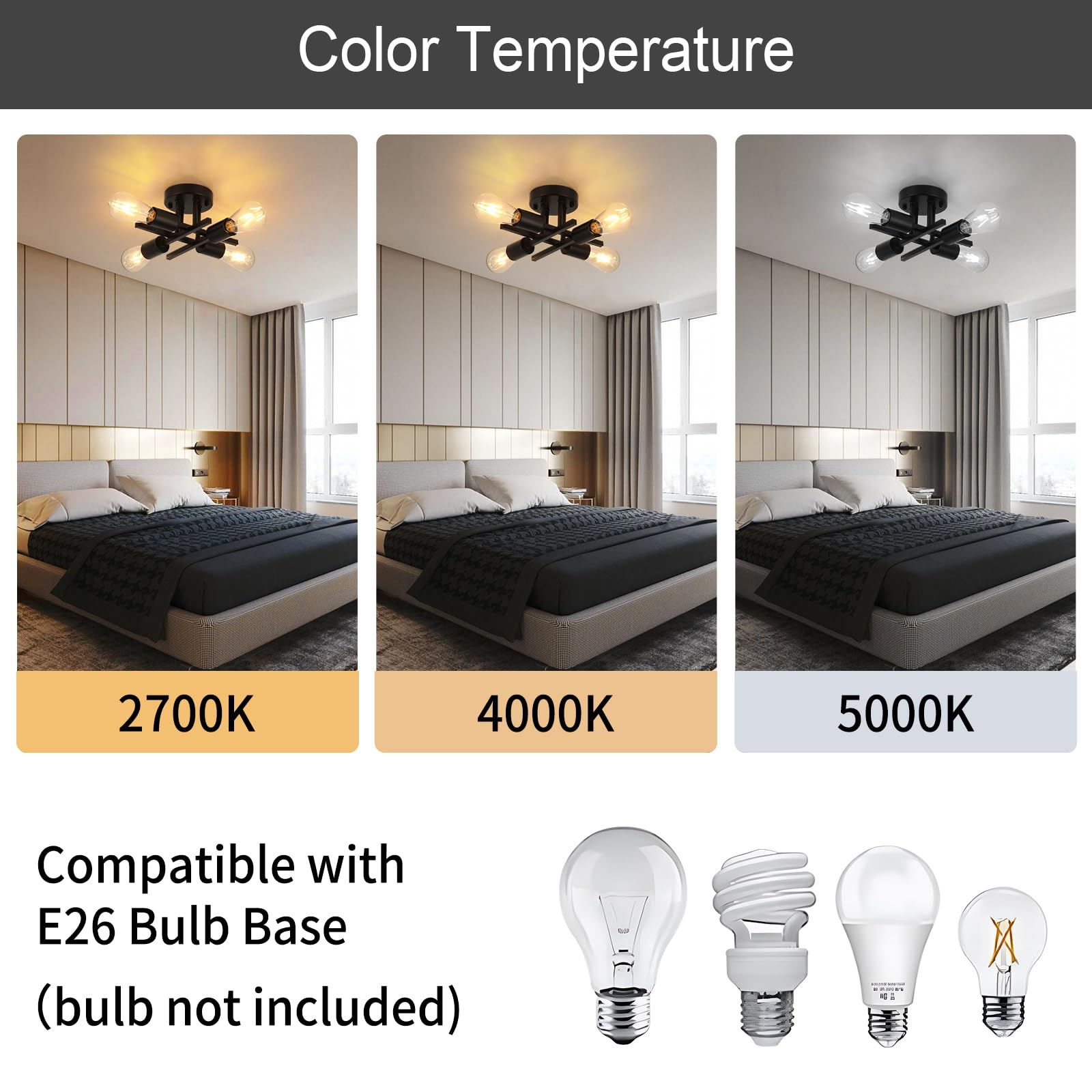 WILON Semi Flush Mount Ceiling Light Fixture, 4-Light Industrial Black Ceiling Light, Modern Sputnik Chandelier Small Ceiling Lamp for Kitchen Bedroom Living Room Dining Bathroom Laundry Hallway