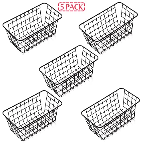XINFULL 5 Pack Wire Storage Baskets Household Metal Wall-Mounted Containers Organizer Bins for Kitchen Bathroom Freezer Pantry Closet Laundry Room Cabinets Garage Shelf, Medium