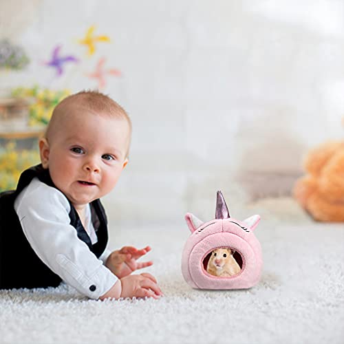 balacoo Hamster Cave Bed Hideout Nest Unicorn Shape Warm Plush House Cage Hut for Rat Hedgehog Chinchilla Guinea Pig