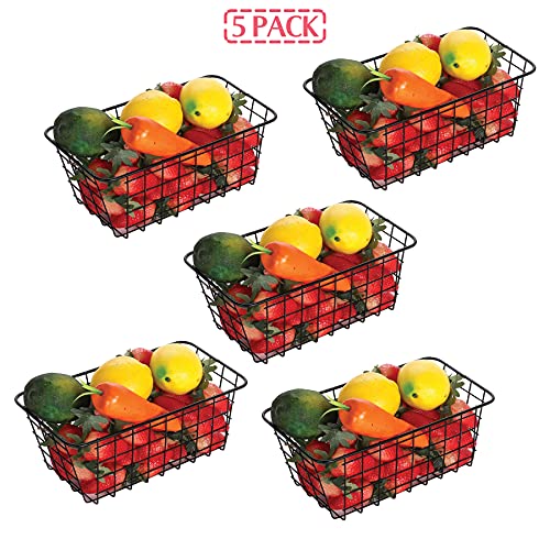 XINFULL 5 Pack Wire Storage Baskets Household Metal Wall-Mounted Containers Organizer Bins for Kitchen Bathroom Freezer Pantry Closet Laundry Room Cabinets Garage Shelf, Medium