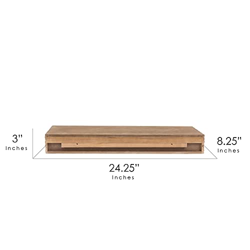 American Art Decor Small Rustic Embossed Wood Decorative Floating Wall Mounted Shelf - Natural - 24.25" L x 3" H x 8.25" D
