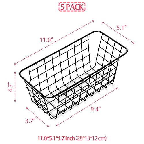 XINFULL 5 Pack Wire Storage Baskets Household Metal Wall-Mounted Containers Organizer Bins for Kitchen Bathroom Freezer Pantry Closet Laundry Room Cabinets Garage Shelf, Medium