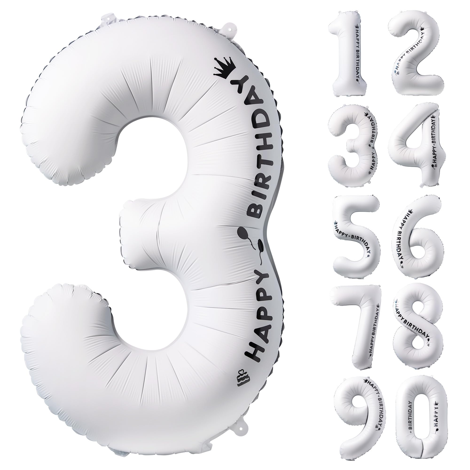 40 inch White Number Balloons Birthday Party Decorations Supplies,Number 3 Balloon for 3rd Birthday Decor | Large Big Helium Foil Mylar Balloon Decor for kids, Adult