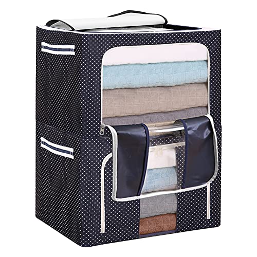 Oxford Cloth Steel Frame Storage Box, 2 Pack 100L Clothes Storage Bags Organizer Container, Extra Large Capacity with Clear Window & Reinforced Carry Handles Fabric for Comforters, Blankets, Quilt,Bedding (100L)