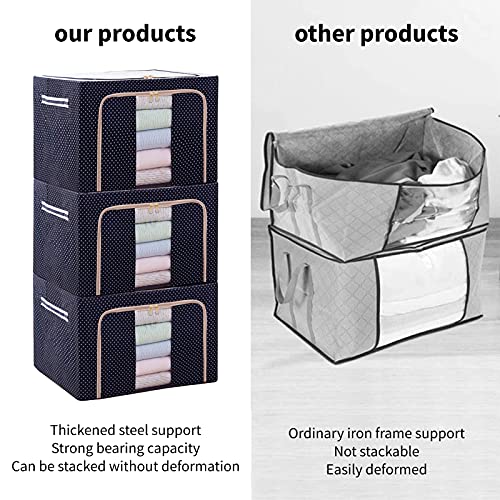 Oxford Cloth Steel Frame Storage Box, 2 Pack 100L Clothes Storage Bags Organizer Container, Extra Large Capacity with Clear Window & Reinforced Carry Handles Fabric for Comforters, Blankets, Quilt,Bedding (100L)