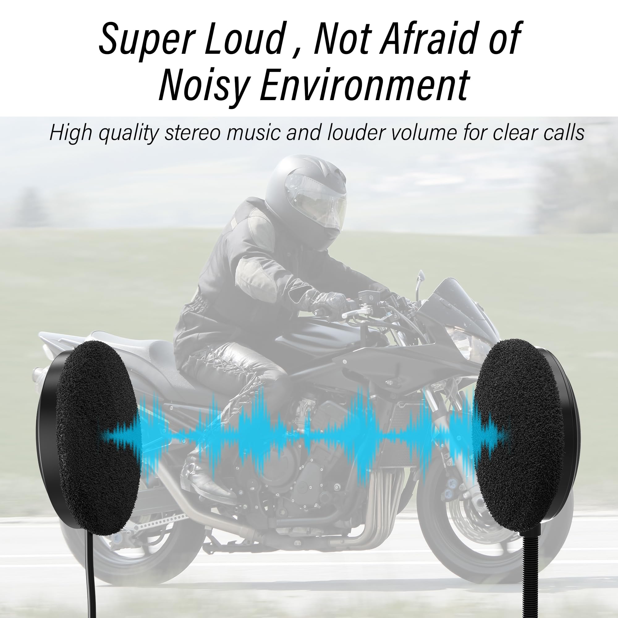 SUNITEC Motorcycle Bluetooth Headset Outdoor Helmet Earphone Bluetooth Helmet Speakers HiFi Stereo Sound Motorcycle Speakers Hands Free Music Call Control Universal Helmet Communtion System - BH03