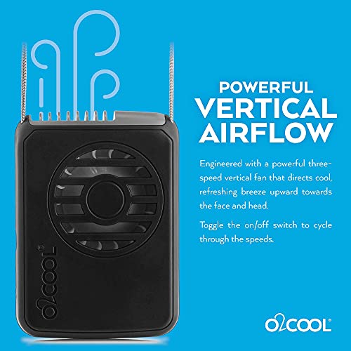 O2COOL Rechargeable Necklace Fan - Portable Hanging Neck Fan with Adjustable Lanyard - 3 Speed Vertical Air Flow – Micro USB Charging Cable Included (Black)