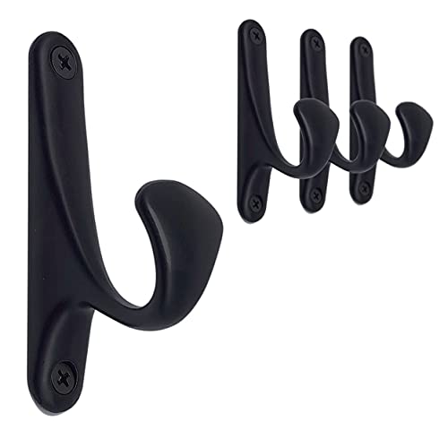 Exxacttorch 4 Pack Single Prong Wall Mounted Hat Towel Bag Hanger, Decorative Art Coat Hooks with Deep Curve, Solid Zinc Alloy Wall Hooks Holder for Keys, Umbrella, Matte Black