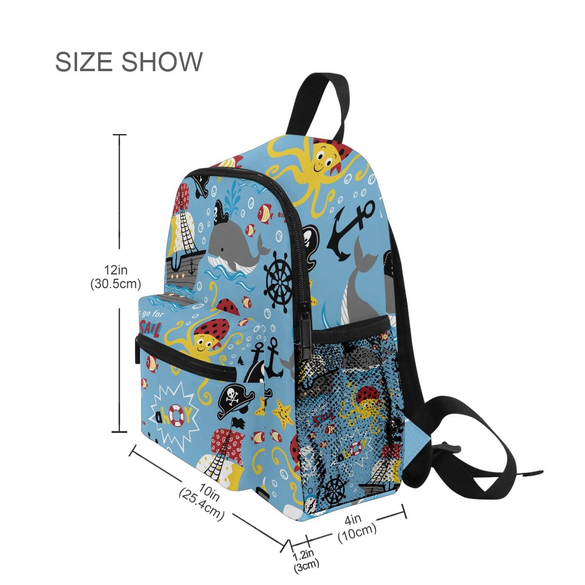 ODAWA Cartoon Pirates Elements Kids Backpacks with Name Tag Kindergarten Toddler Backpack