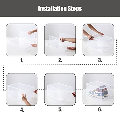 Clemate Shoe Storage Box,Set of 8,Shoe Box Clear Plastic Stackable,Drop Front Shoe Box with Clear Door,Shoe Organizer and Shoe Containers For Sneaker Display,Fit up to US Size 12(13.4βx 9.84βx 7.1β)