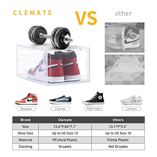 Clemate Shoe Storage Box,Set of 8,Shoe Box Clear Plastic Stackable,Drop Front Shoe Box with Clear Door,Shoe Organizer and Shoe Containers For Sneaker Display,Fit up to US Size 12(13.4βx 9.84βx 7.1β)