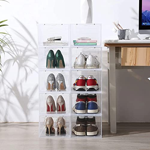 Clemate Shoe Storage Box,Set of 8,Shoe Box Clear Plastic Stackable,Drop Front Shoe Box with Clear Door,Shoe Organizer and Shoe Containers For Sneaker Display,Fit up to US Size 12(13.4βx 9.84βx 7.1β)