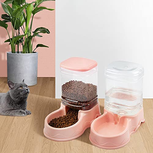 Fenteer Automatic Pet Feeder Small Medium Large Pet Food Feeder Waterer Water Dispenser for Dogs Cats Animals - Pink Food Feeder