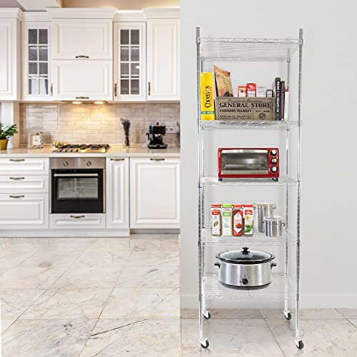 Mount-It! 5 Tier Wire Shelving with Wheels | - Rolling Garage Shelves, Closet Metal Racks with Shelves and Shelving or Utility Shelf for Laundry Room | Adjustable Shelf Height | No Tools Required