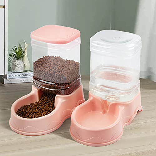 Fenteer Automatic Pet Feeder Small Medium Large Pet Food Feeder Waterer Water Dispenser for Dogs Cats Animals - Pink Food Feeder