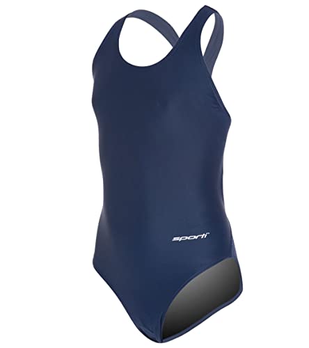 Sporti Solid Wide Strap One Piece Swimsuit Youth (22-28) - Navy - 26Y