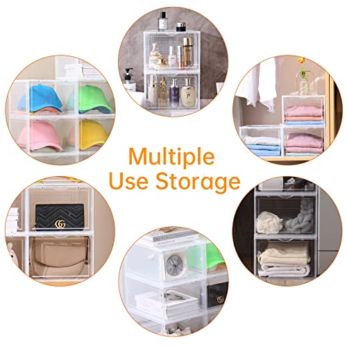 Clemate Shoe Storage Box,Set of 8,Shoe Box Clear Plastic Stackable,Drop Front Shoe Box with Clear Door,Shoe Organizer and Shoe Containers For Sneaker Display,Fit up to US Size 12(13.4βx 9.84βx 7.1β)