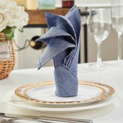 Mebakuk Rectangle Tablecloth and Cloth Napkins Set of 12, Anti-Shrink Soft and Wrinkle Resistant Decorative Fabric for Wedding Party Restaurant Dinner Parties (60 x 84 Inch - Denim Blue)