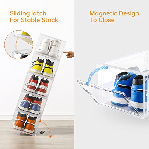 Clemate Shoe Storage Box,Set of 8,Shoe Box Clear Plastic Stackable,Drop Front Shoe Box with Clear Door,Shoe Organizer and Shoe Containers For Sneaker Display,Fit up to US Size 12(13.4βx 9.84βx 7.1β)