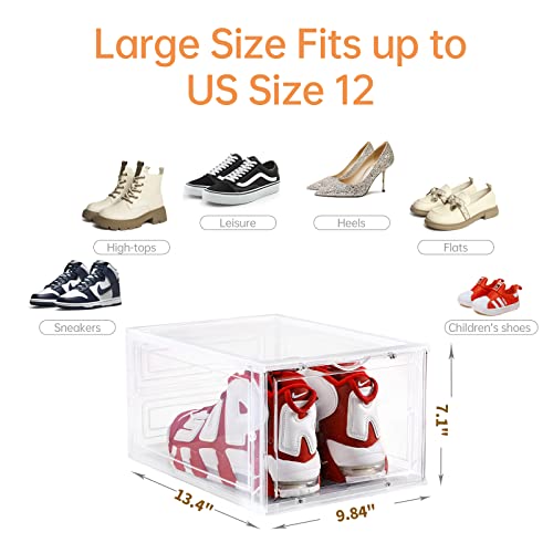Clemate Shoe Storage Box,Set of 8,Shoe Box Clear Plastic Stackable,Drop Front Shoe Box with Clear Door,Shoe Organizer and Shoe Containers For Sneaker Display,Fit up to US Size 12(13.4βx 9.84βx 7.1β)