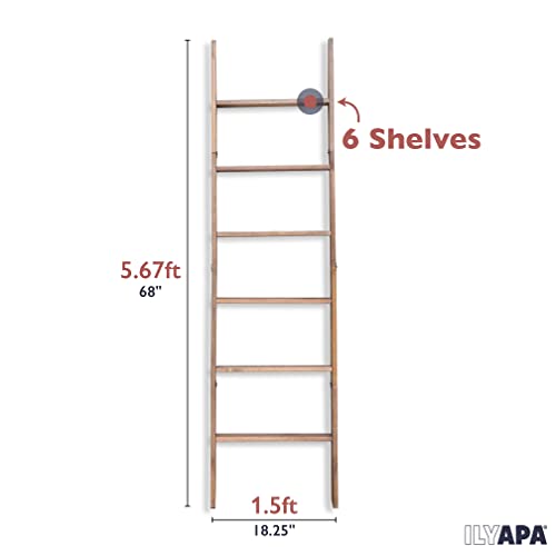 Ilyapa Blanket Ladder for The Living-Room - Rustic Decorative Quilt Ladder with Folding Construction for Easy Storage, Brown Weathered Wood