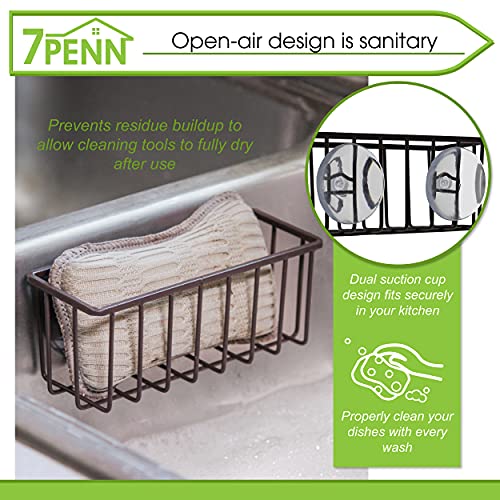 7Penn Kitchen Sink Caddy - 6.5in Sink Sponge Holder, Kitchen Sink Organizer Dish Cleaning Brush Caddie Dish Brush Holder