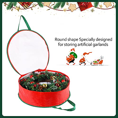 Shappy 4 Pieces Wreath Storage Container Bag Round Garland Holiday Container Zippered Xmas Artificial Wreath Container with Handle for Christmas Tree (Red,30 x 7 Inches)