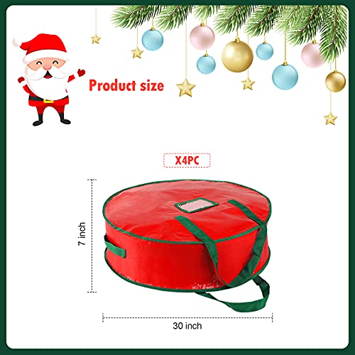 Shappy 4 Pieces Wreath Storage Container Bag Round Garland Holiday Container Zippered Xmas Artificial Wreath Container with Handle for Christmas Tree (Red,30 x 7 Inches)