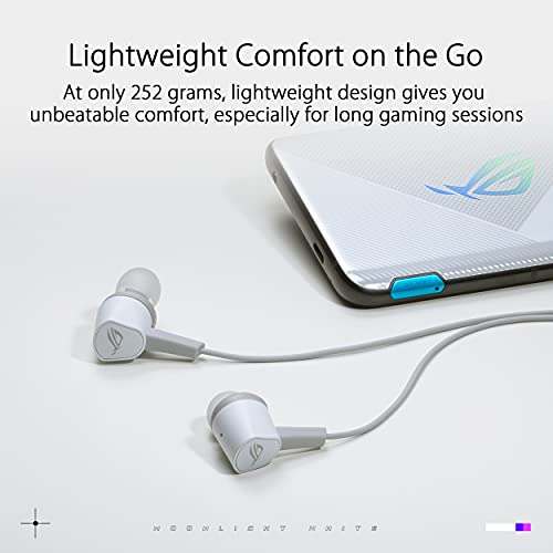 ASUS ROG Cetra II Core Moonlight White in-Ear Gaming Earbuds | Liquid Silicone Rubber Drivers, 90° Cable Connector, Hi-Res Audio, 3.5 mm, for PC, Mac, PS4, PS5, Xbox One, Switch and Mobile Devices