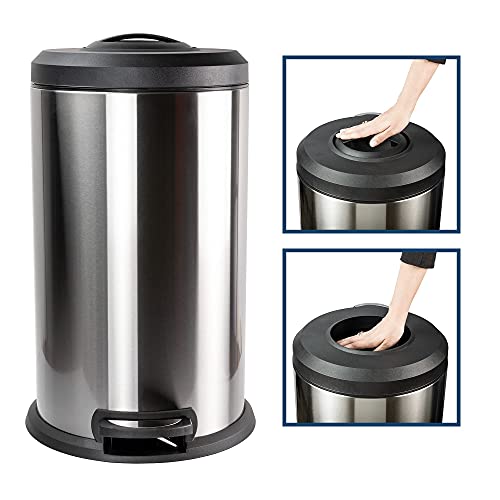 Stainless Steel Premium Trash Garbage Wastebasket Bin + Built in Compression System - 40L/13Gallon