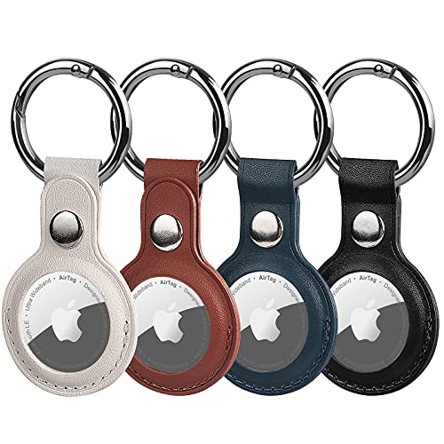 4 Pack AirTags Case with Anti-Lost Keychain,Leather AirTag Case for Apple AirTag Tracker,Protective Air Tag Keyring Holder Cases Cover,Finder Airtag Wallet for Dog Keyring,Apple Airtag Accessories.