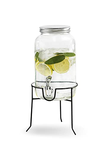 Style Setter Orchard Hill Beverage Dispenser Cold Drink Dispenser w/ 1-Gallon Capacity Glass Jug, Metal Rack & Leak-Proof Acrylic Spigot Great for Parties, Weddings & More