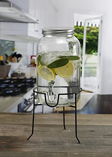 Style Setter Orchard Hill Beverage Dispenser Cold Drink Dispenser w/ 1-Gallon Capacity Glass Jug, Metal Rack & Leak-Proof Acrylic Spigot Great for Parties, Weddings & More