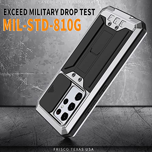 Metal Silicone Compatible with Samsung Galaxy s21 Ultra 6.8 inch Case Camera protection Heavy Duty Protection Doom Glass Cover Cases Shockproof Holder with built in screen protector (Silver)