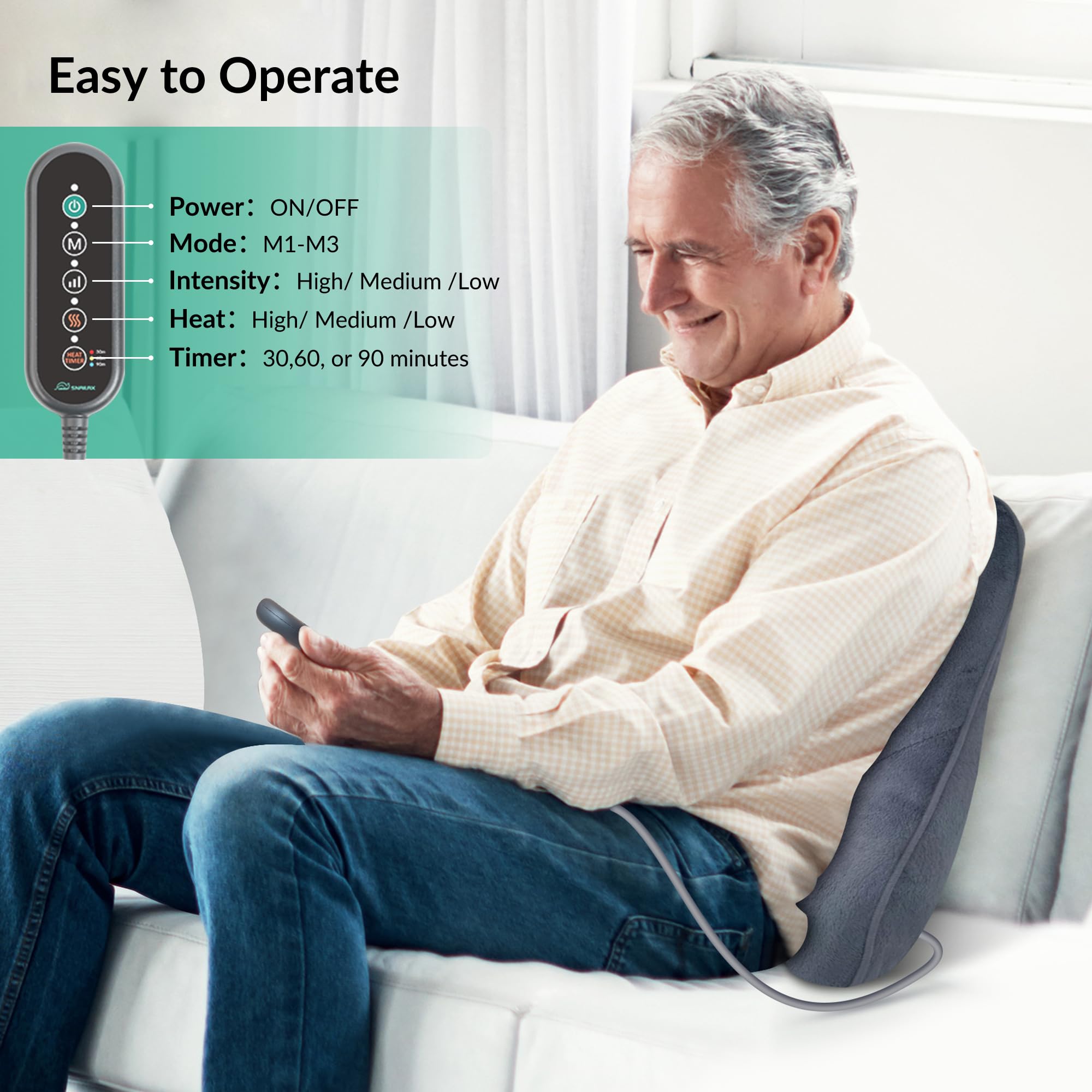 Snailax Heated Lumbar Support Pillow for Office Chair, Back Support Pillow for Car with Vibration, Chair Support for Lower Back, 3 Heat Levels & 3 Massage Modes, Back Massager with Heat, Gifts