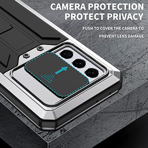 Metal Silicone Compatible with Samsung Galaxy s21 Ultra 6.8 inch Case Camera protection Heavy Duty Protection Doom Glass Cover Cases Shockproof Holder with built in screen protector (Silver)