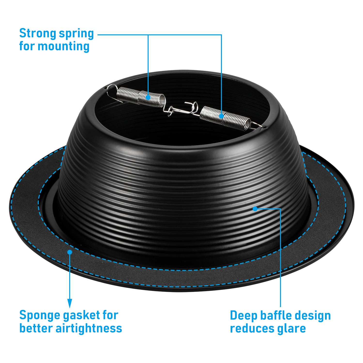 TORCHSTAR 6 Inch Recessed Light Black Baffle Trim with Detachable Ring, Full Metal, Ceiling Can Light Trim for Recessed Can, Fit Halo/Juno Housing, Pack of 6