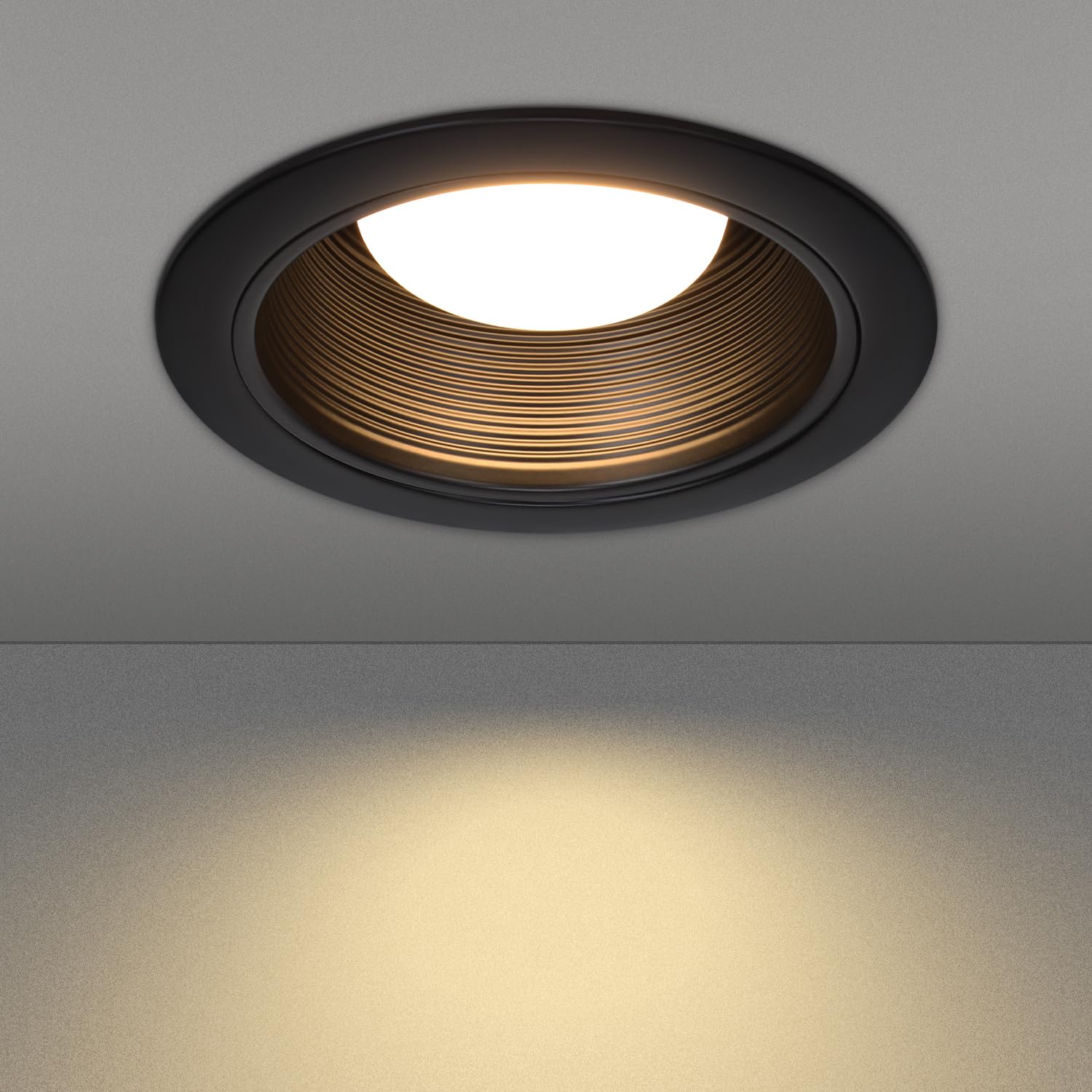 TORCHSTAR 6 Inch Recessed Light Black Baffle Trim with Detachable Ring, Full Metal, Ceiling Can Light Trim for Recessed Can, Fit Halo/Juno Housing, Pack of 6