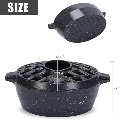 G Good Gain Wood Stove Steamer, Fireplace Humidifier, Cast Iron Humidifier for Stove, Matte Black Finish, Rust Resistant, Lattice Top, 2.5 Quart Capacity, Wood Burning Stove Indoor Decorative. Grey