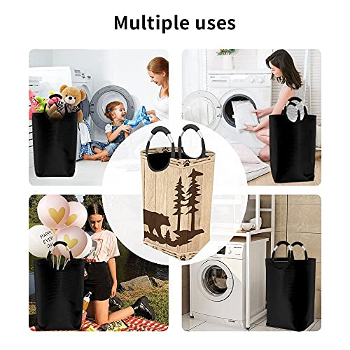 Wondertify Bear Laundry Hamper Bear Footprint Jungle Wooden Board Authentic Weapon Clothes Basket With Easy Carry Handles For Clothes Organizer Toys Storage Brown