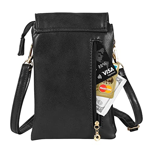 Dull Polish Leather Roomy Pockets Crossbody Bags Cell Phone Purse for iPhone 12 Pro Max Samsung Galaxy S21 Ultra S20 FE Note20 Ultra A51 A52 Google Pixel 5 Moto G10 G20 OnePlus 9 BLU G90 Pro (Black)