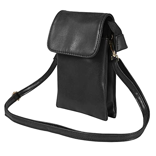 Dull Polish Leather Roomy Pockets Crossbody Bags Cell Phone Purse for iPhone 12 Pro Max Samsung Galaxy S21 Ultra S20 FE Note20 Ultra A51 A52 Google Pixel 5 Moto G10 G20 OnePlus 9 BLU G90 Pro (Black)