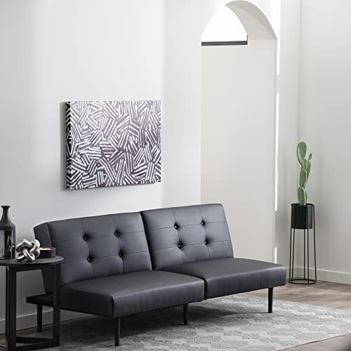 Edenbrook Gilman Futon - Futon Sofa Bed - Futon Couch - Small Futon - Living Room Furniture - Armless Sofa Bed Couch - Sofa – Black Faux Leather Futon