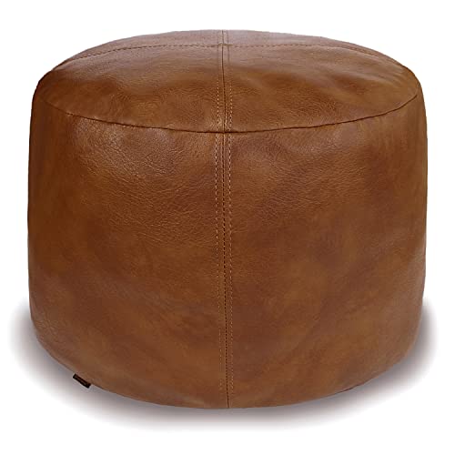 Thgonwid Unstuffed Faux Leather Pouf Cover, Handmade Footstool Ottoman Storage Solution, Floor Footrest Cushion - 16.5”x12.5”, Amaretto