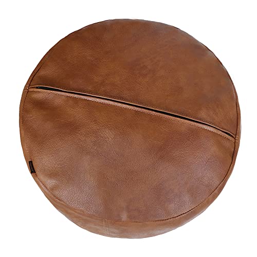Thgonwid Unstuffed Faux Leather Pouf Cover, Handmade Footstool Ottoman Storage Solution, Floor Footrest Cushion - 16.5βx12.5β, Amaretto